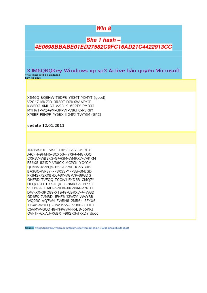 Key Windows xp sp3 Active bản quyền Microsoft | PDF | Computers