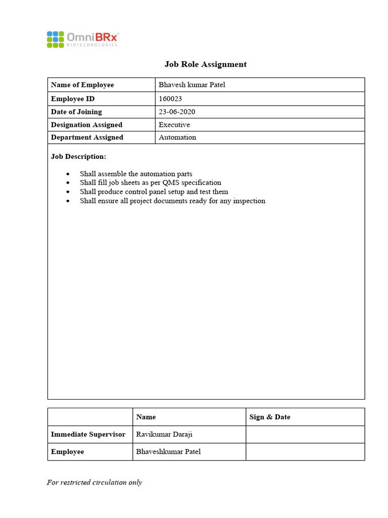 JD Format Sample | PDF