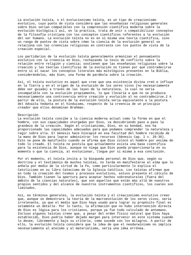 Evolución Teísta: Ciencia y Fe Unificadas | PDF | Creencia religiosa y ...