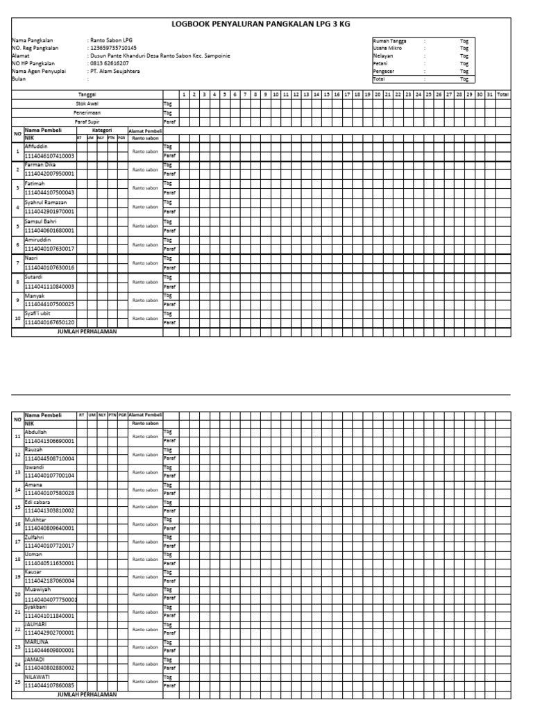 Logbook Penyaluran Gas LPG | PDF