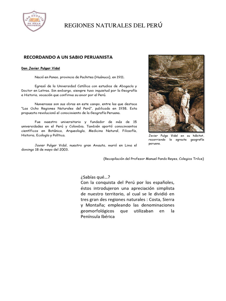 Regiones Naturales Del Perú para Cuarto Grado de Secundaria | PDF ...