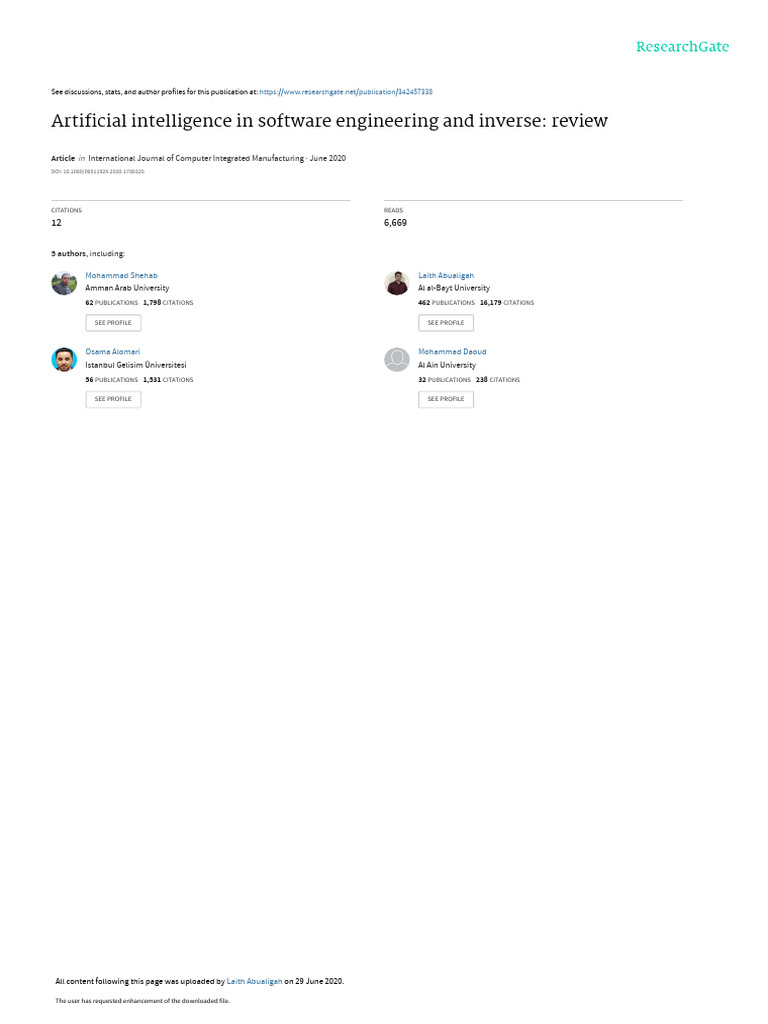 Artificial Intelligence in Software Engineering and Inverse - Review | PDF | Artificial ...