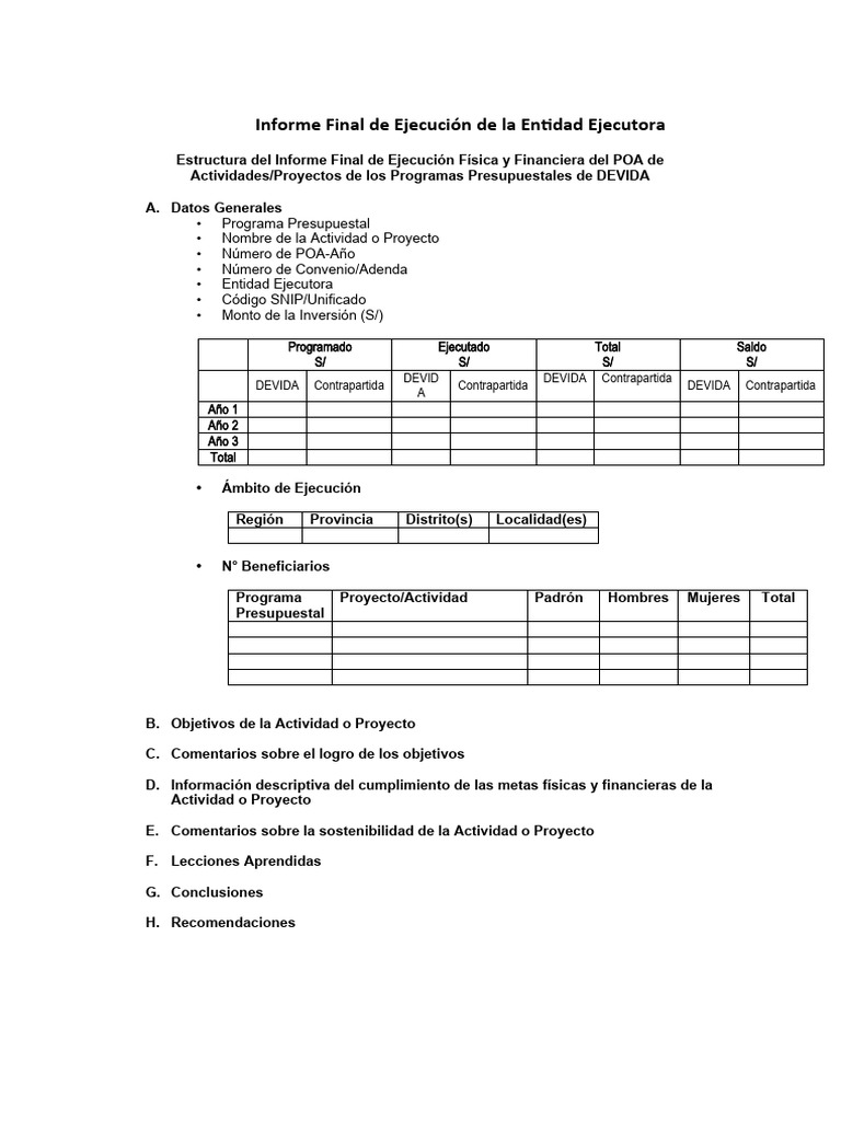 FORMATO 11 - Formato de Informe Final | PDF