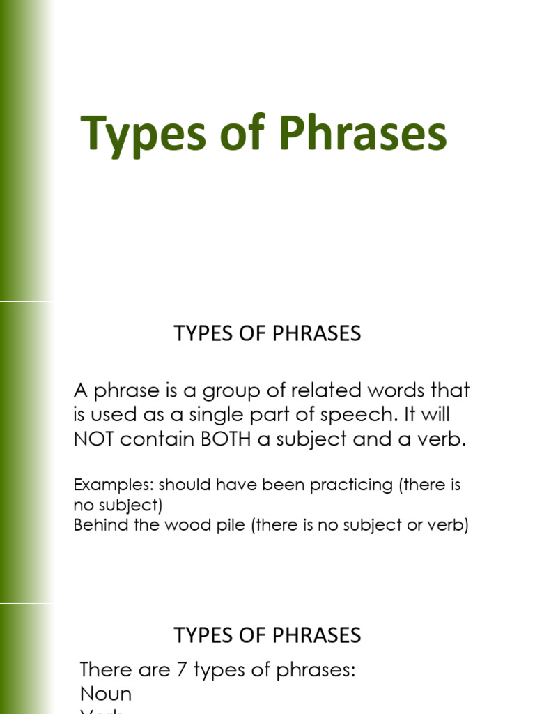 Types of Phrases | PDF | Adjective | Verb