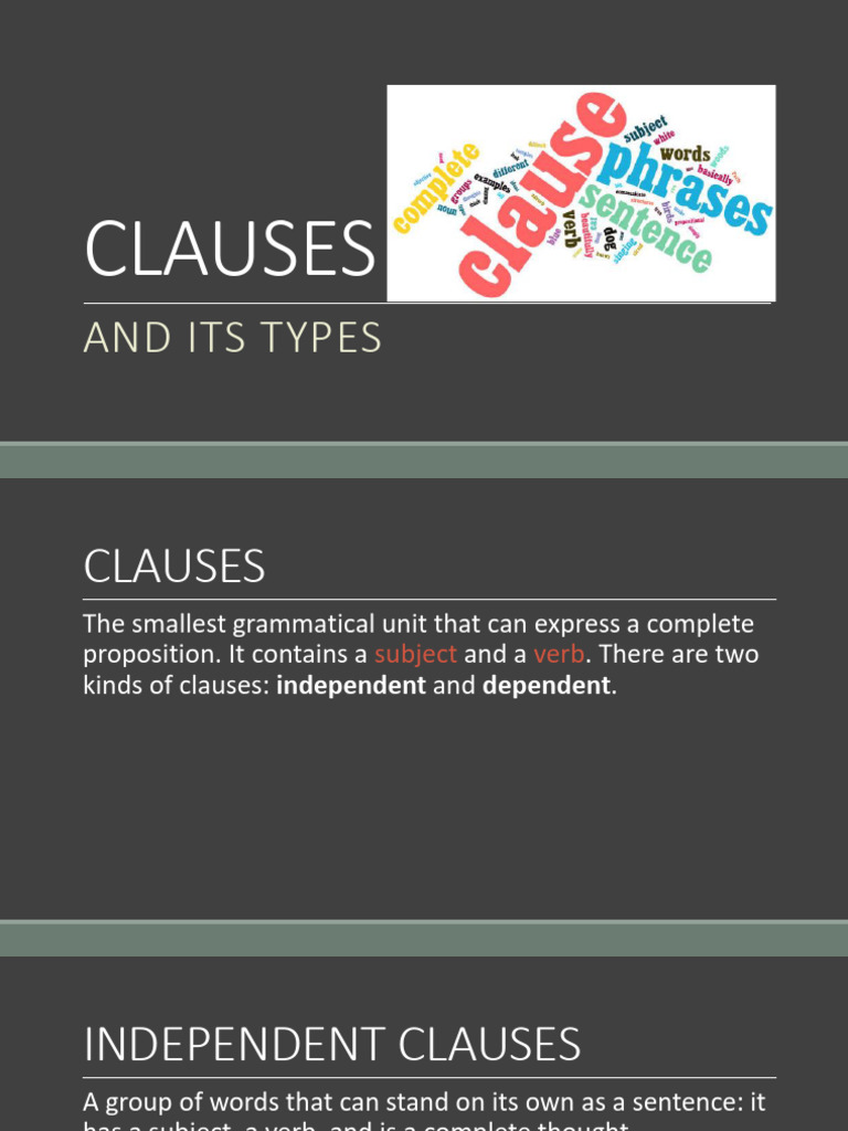 Types of Clauses | PDF | Verb | Noun