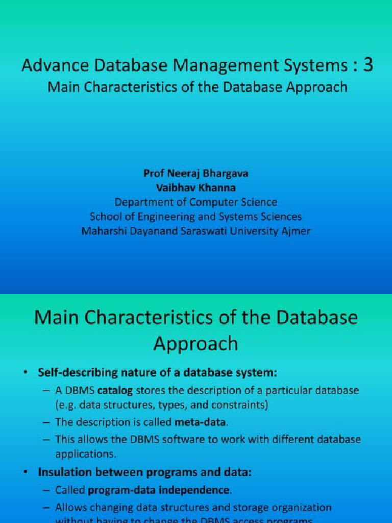 Main Characteristics and Advantages of Database Approach - 20240425 ...