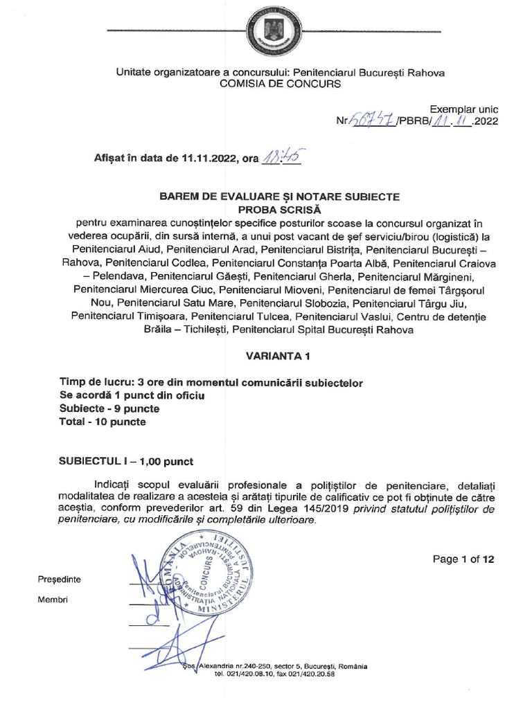 Centrul de Concurs Penit. Bucuresti Rahova 17 | PDF