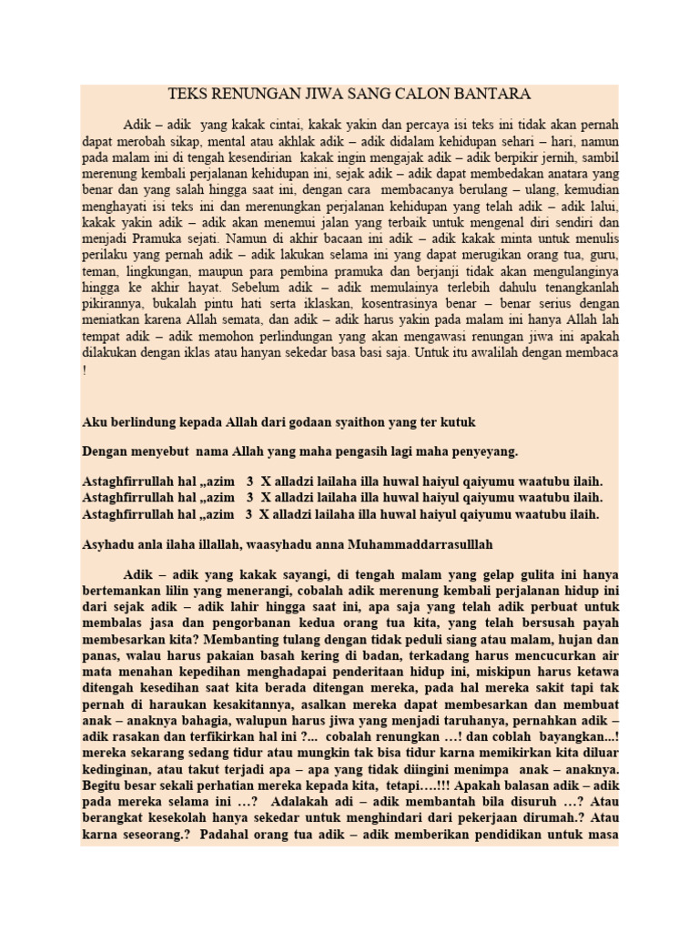 Teks Renungan Jiwa Sang Calon Bantara | PDF