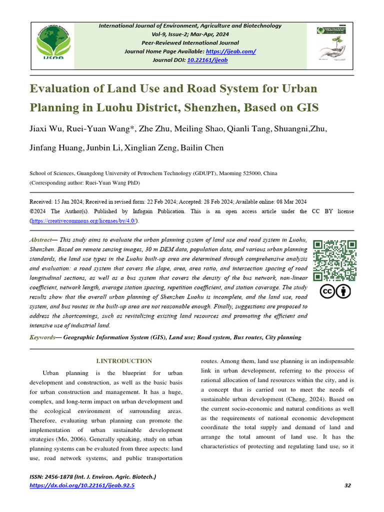 Evaluation of Land Use and Road System For Urban Planning in Luohu ...
