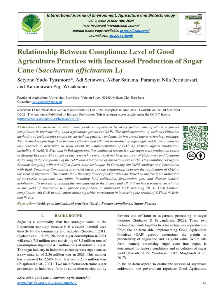 Relationship Between Compliance Level of Good Agriculture Practices ...