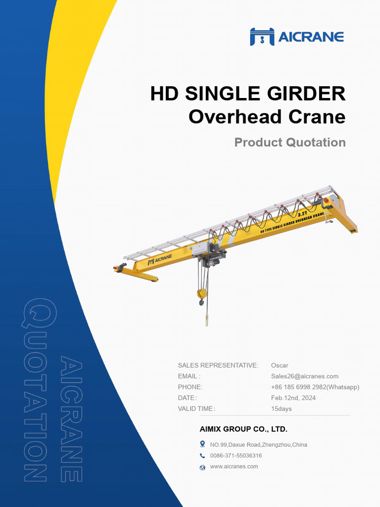 Quotation For HD Model Overhead Crane From AICRANE of AIMIX GROUP | Download Free PDF | Crane ...