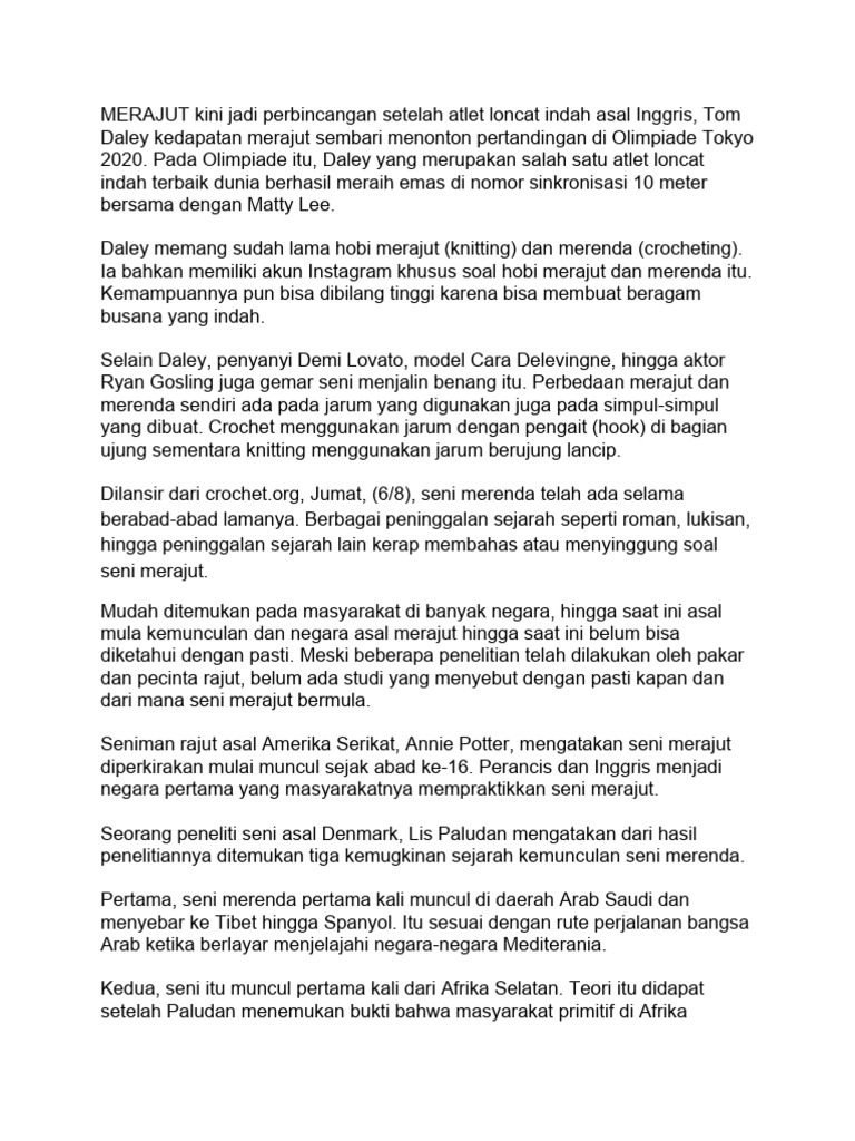 Sejarah dan Popularitas Seni Merajut | PDF | Perjalanan
