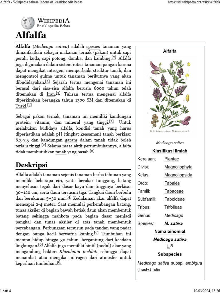 Alfalfa - Tanaman Bernutrisi Tinggi - Perintis - Penyubur Tanah | PDF