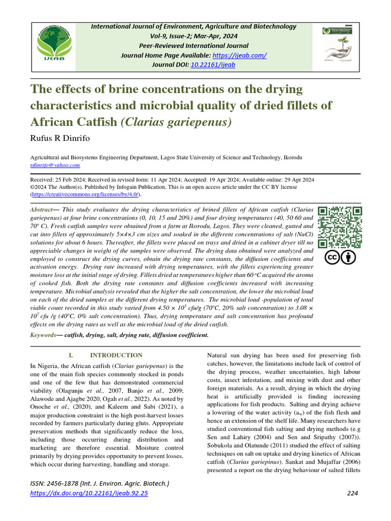 The Effects of Brine Concentrations On The Drying Characteristics and ...