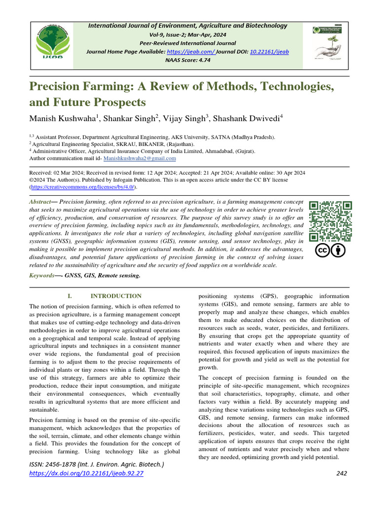 Precision Farming: A Review of Methods, Technologies, and Future Prospects | PDF | Agriculture ...