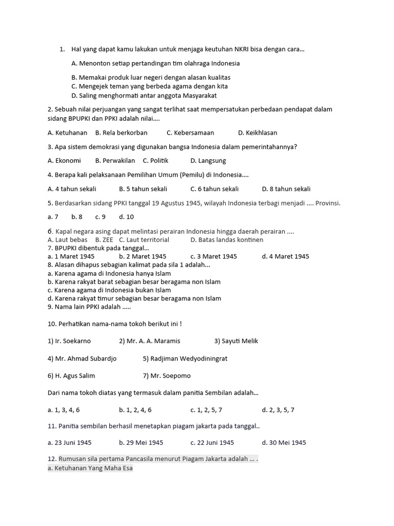 Soal Latihan PKN Kelas 6 | PDF