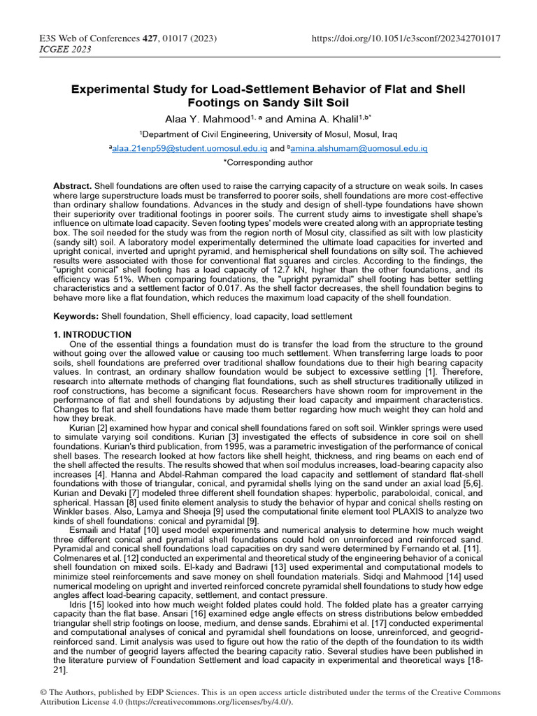 Load Capacity of Shell Footings on Silt Soil | PDF