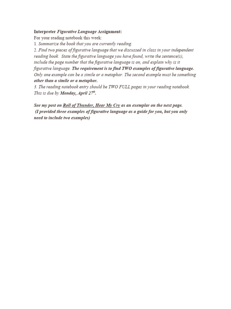 Figurative Language Assignment Guide | PDF