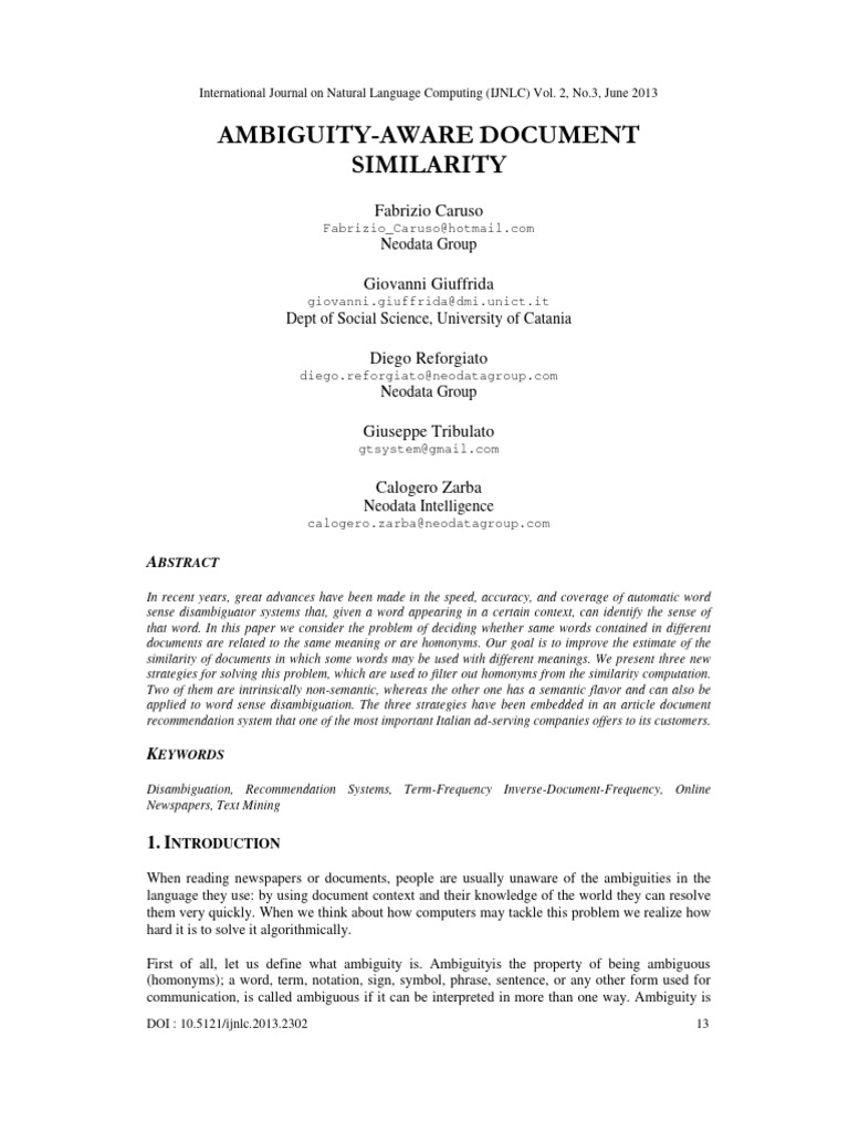 Ambiguity-Aware Document Similarity | PDF | Ambiguity | Semantics Ambiguity-Aware Document Similarity | PDF | Ambiguity | Semantics