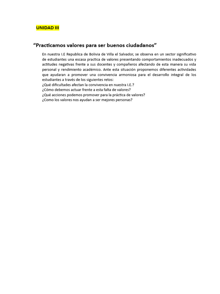 U.3 Practicamos Valores para Ser Buenos Ciudadanos | PDF