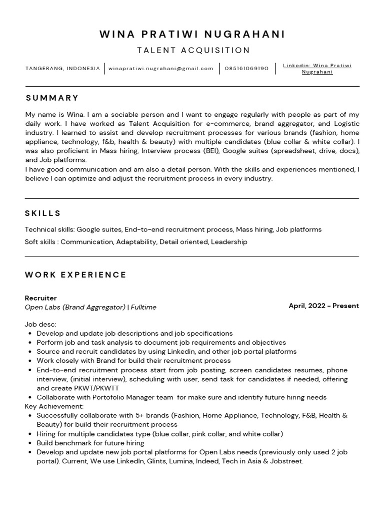 Contoh CV 2024 | PDF | Recruitment | Linked In