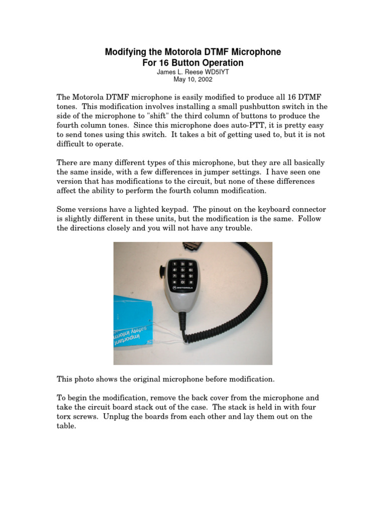 Moto DTMF | PDF | Microphone | Electrical Connector