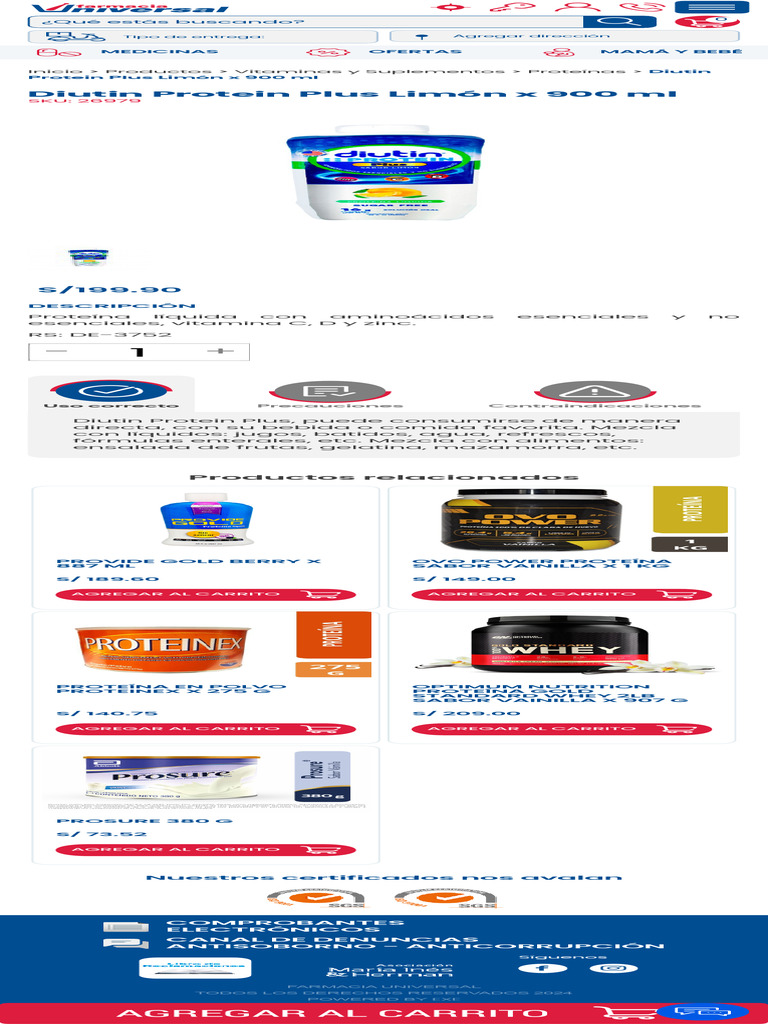 FARMACIA UNIVERSAL - Diutin Protein Plus Limón X | PDF