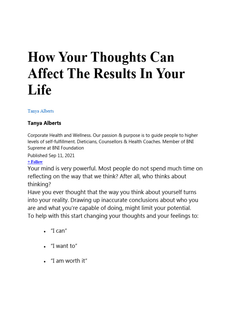 How Your Thoughts Can Affect The Results in Your Life | Download Free ...