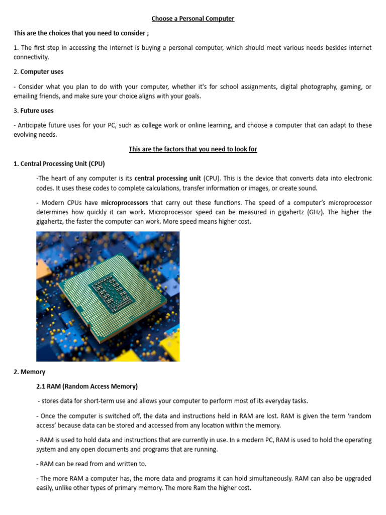 Choose A Personal Computer 1.1 | Download Free PDF | Computer Data Storage | Random Access Memory