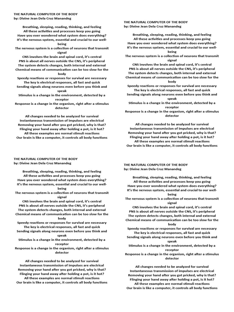 The Nervous System as a Natural Computer | PDF | Central Nervous System ...