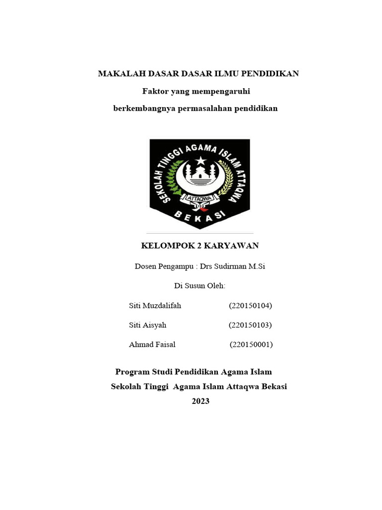 Makalah Dip Faktor Yang Mempengaruhi Masalah Pendidikan Kel 2 Kar | PDF | Karier & Perkembangan ...