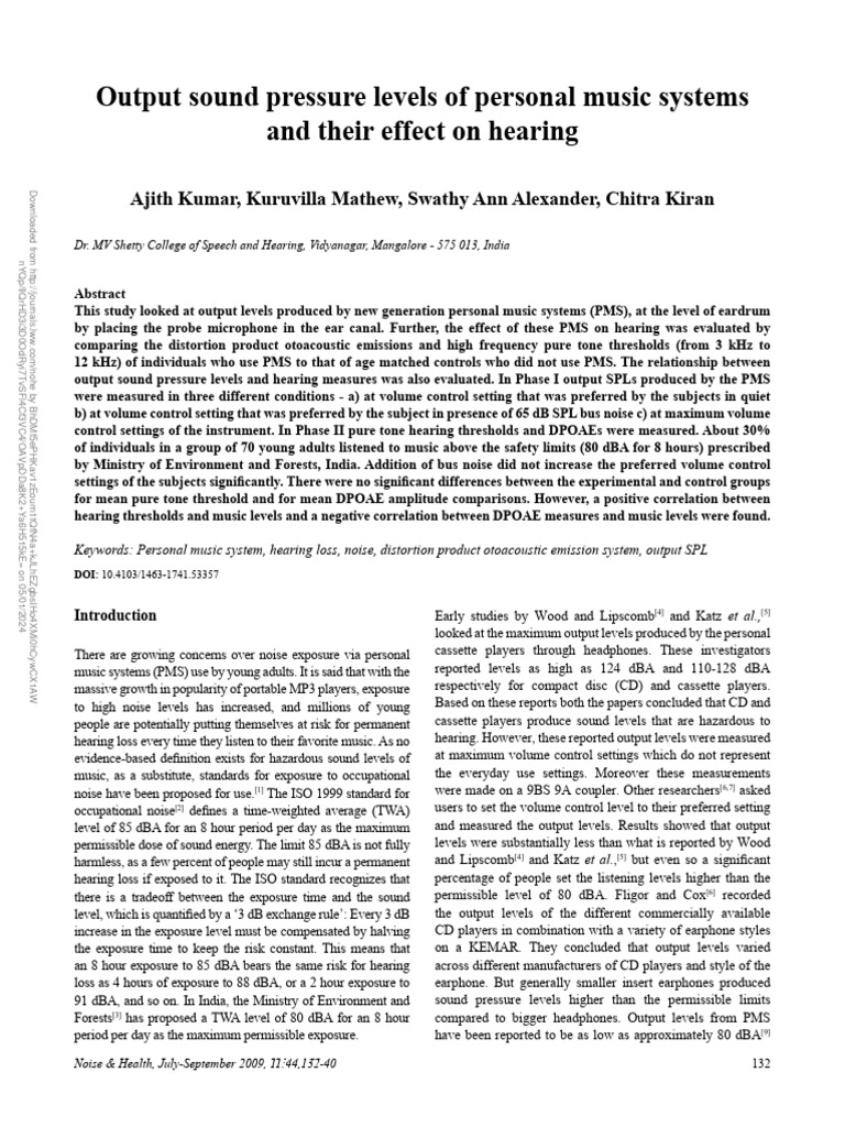 Impact of Personal Music Systems on Hearing | PDF | Noise | Headphones