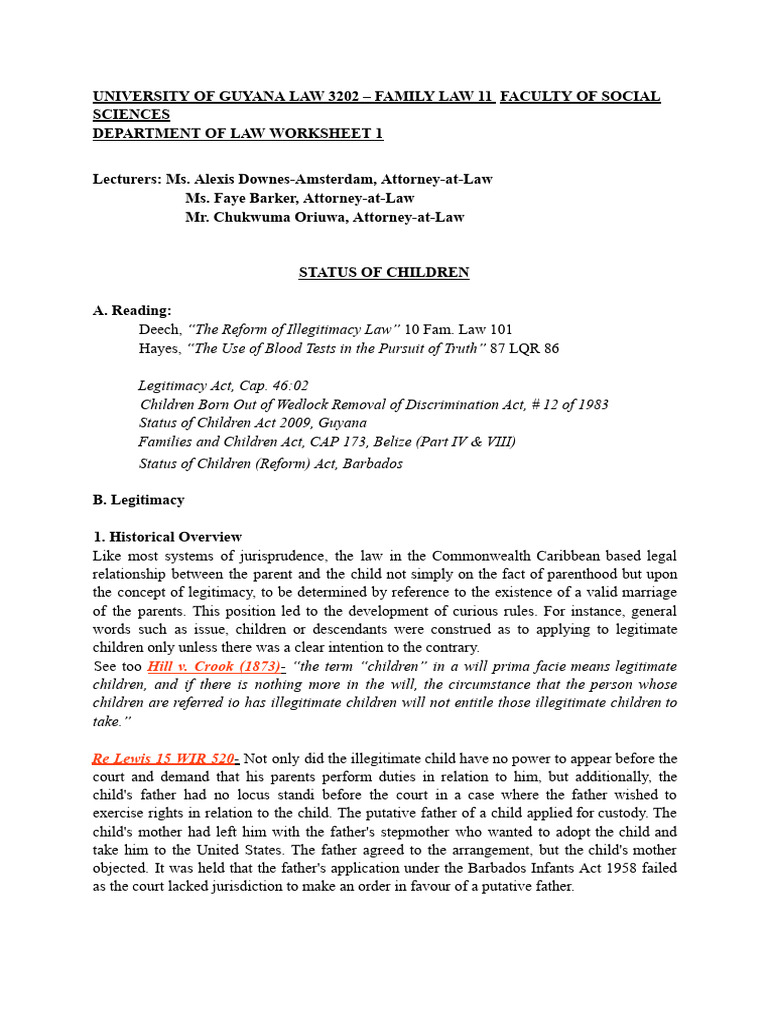 Worksheet #1 - Status of Children | PDF | Burden Of Proof (Law ...