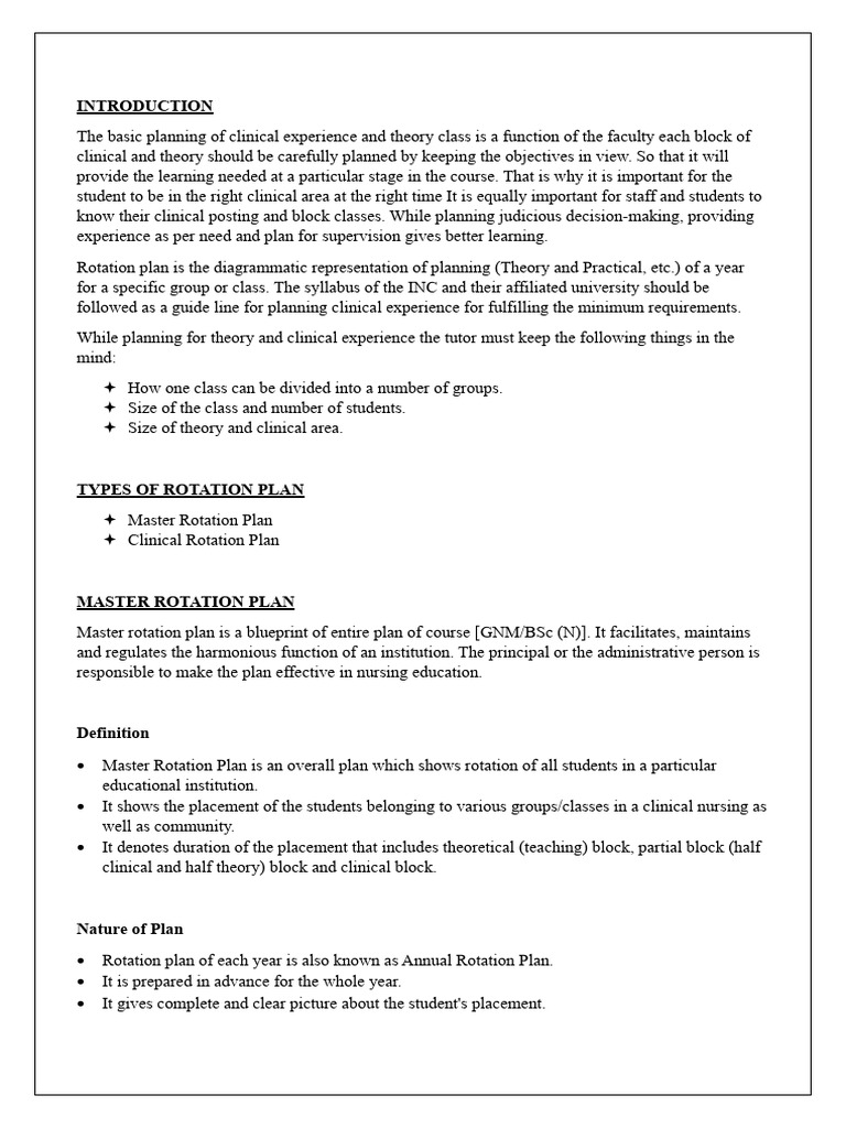 Education Class Presentation Rotation Plan | PDF | Nursing | Experience