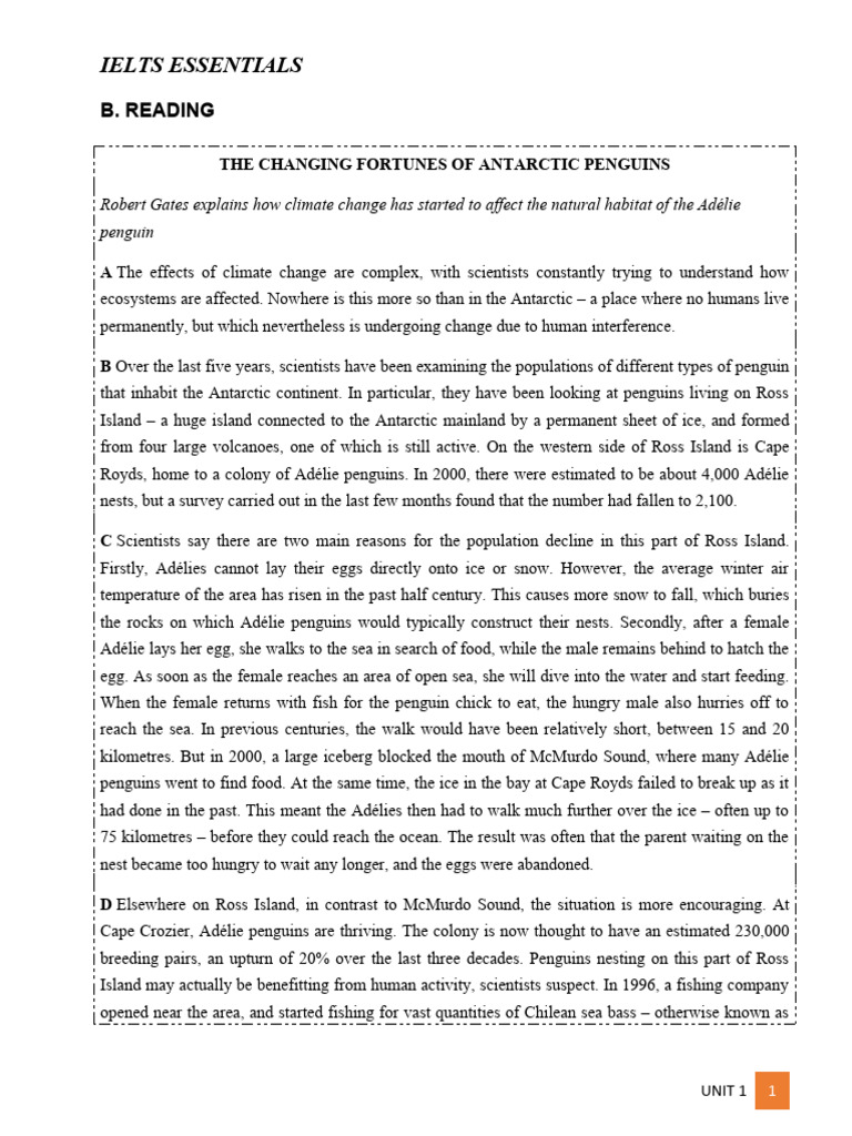 MS2.U1.Reading Sentence Completion | PDF | Penguin | Antarctica
