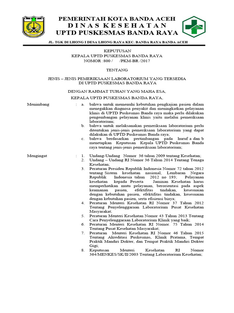 8.1.1. SK Jenis Jenis Pemeriksaan Laboratorium | PDF