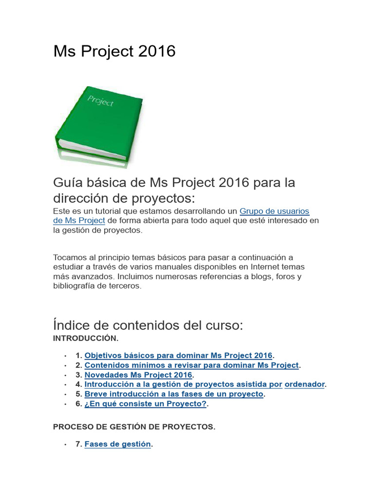 Manual Ms Project 2016 | PDF | Outsourcing | Gestión de proyectos