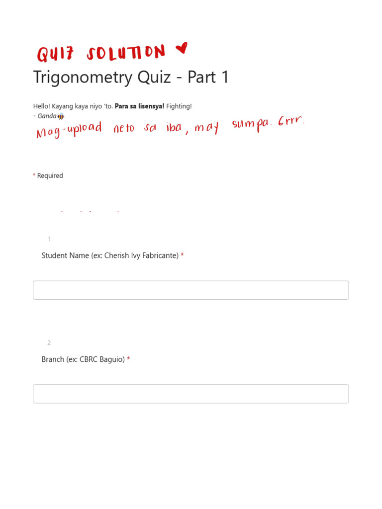 Trigonometry Quiz Part 1 (DO NOT SHARE) | Download Free PDF ...