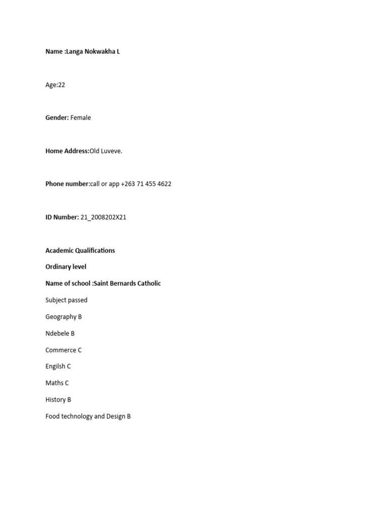 Nokwakha Langa CV | PDF