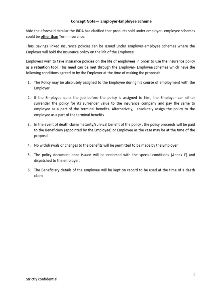 Employer Employee - Memo - Scheme A | PDF | Life Insurance | Insurance