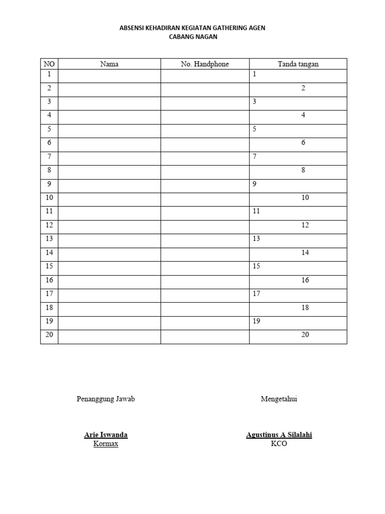Absensi Kehadiran Kegiatan Gathering | PDF