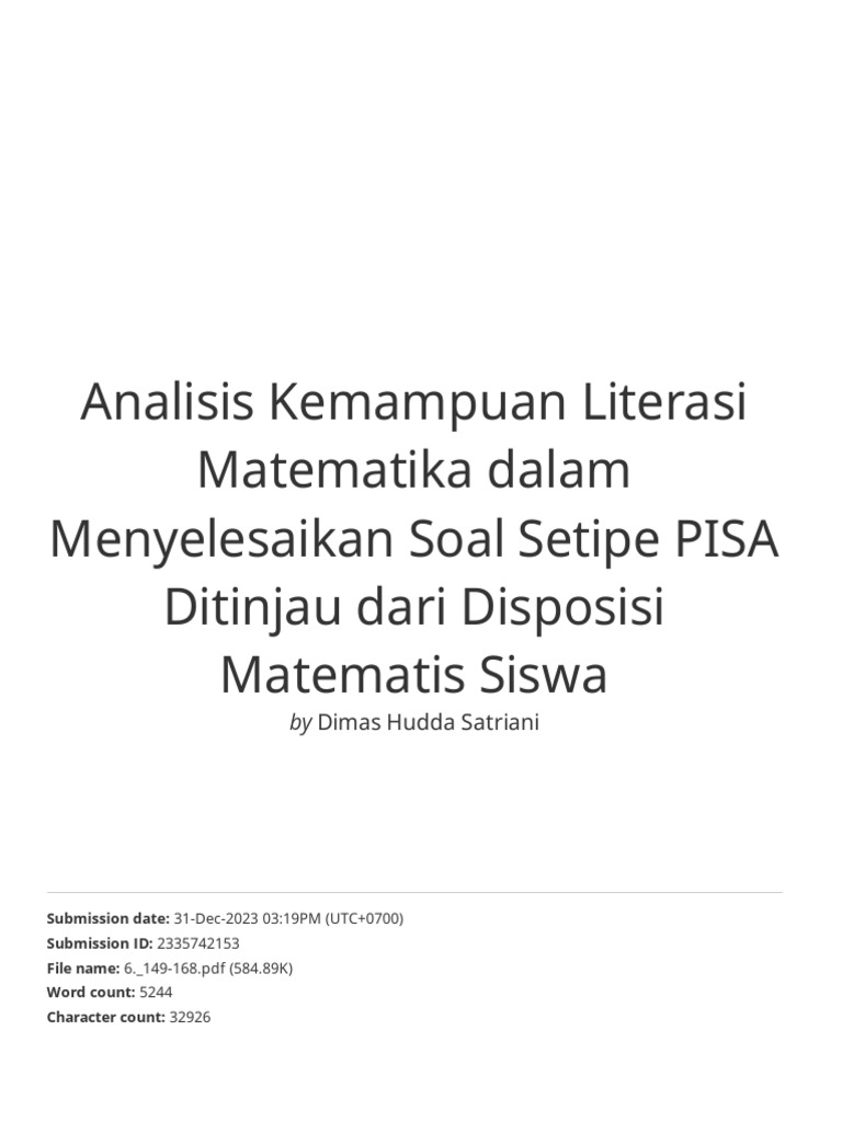 Analisis Kemampuan Literasi Matematika Dalam Menyelesaikan Soal Setipe ...