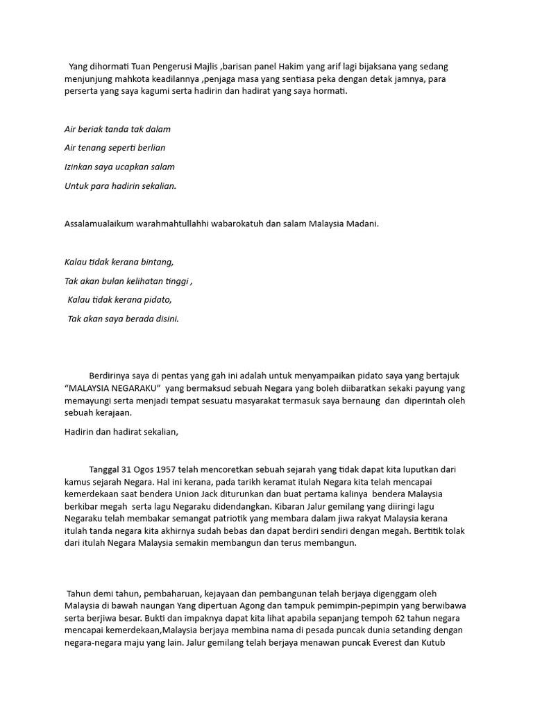 Completed Teks Pidato Malaysia Negaraku | PDF