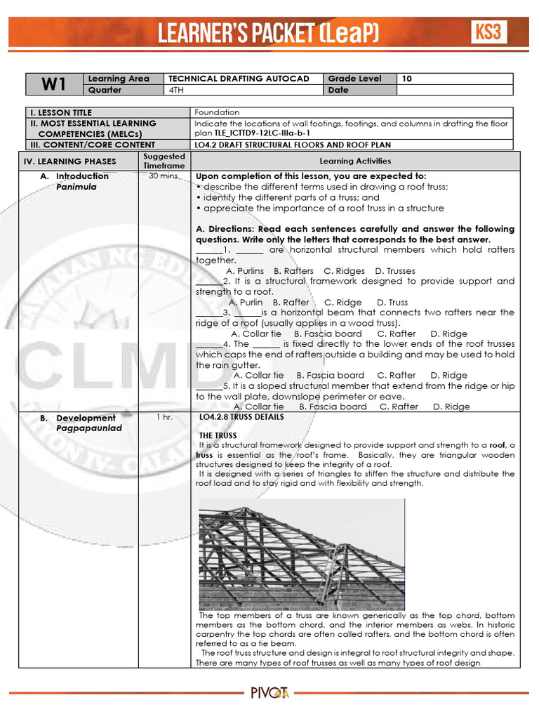 KS3 LeaP Technical Drafting - G10 - WEEK 1 - Qrt4 | PDF | Truss | Roof