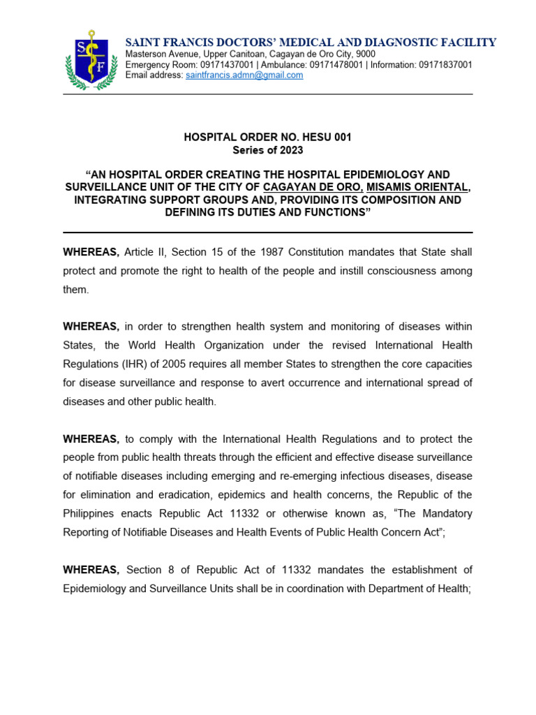 HOspital Order | Download Free PDF | Epidemiology | Clinical Medicine