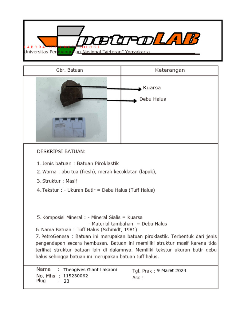Deskripsi Batuan Tuff Halus | PDF | Ilmu Sosial