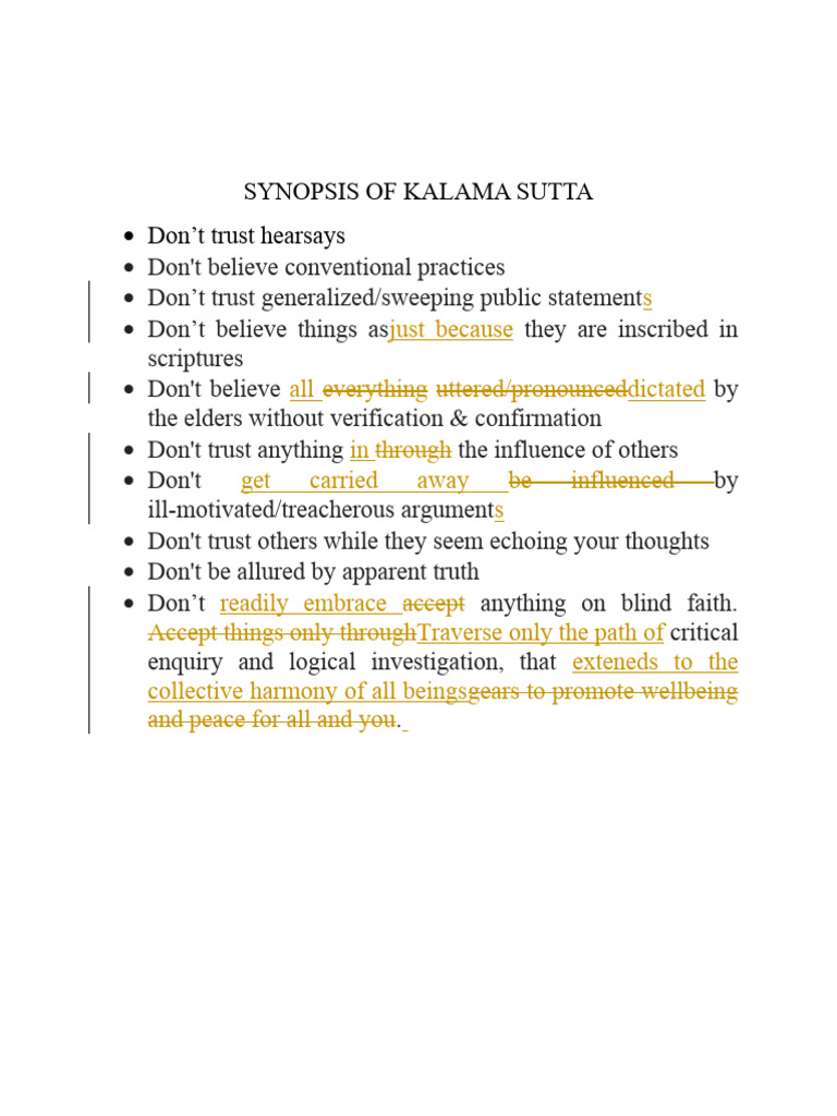 Edited Summarized Kalama Sutta | PDF