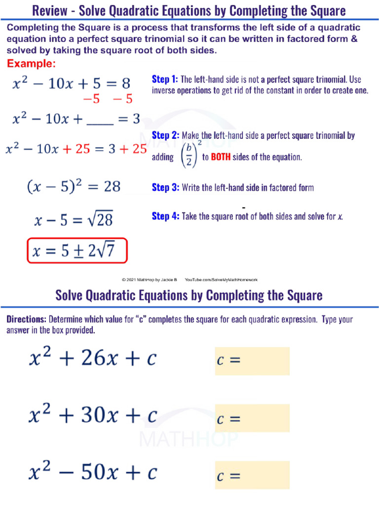 Review Solve Quadratics by Completing The Square | PDF