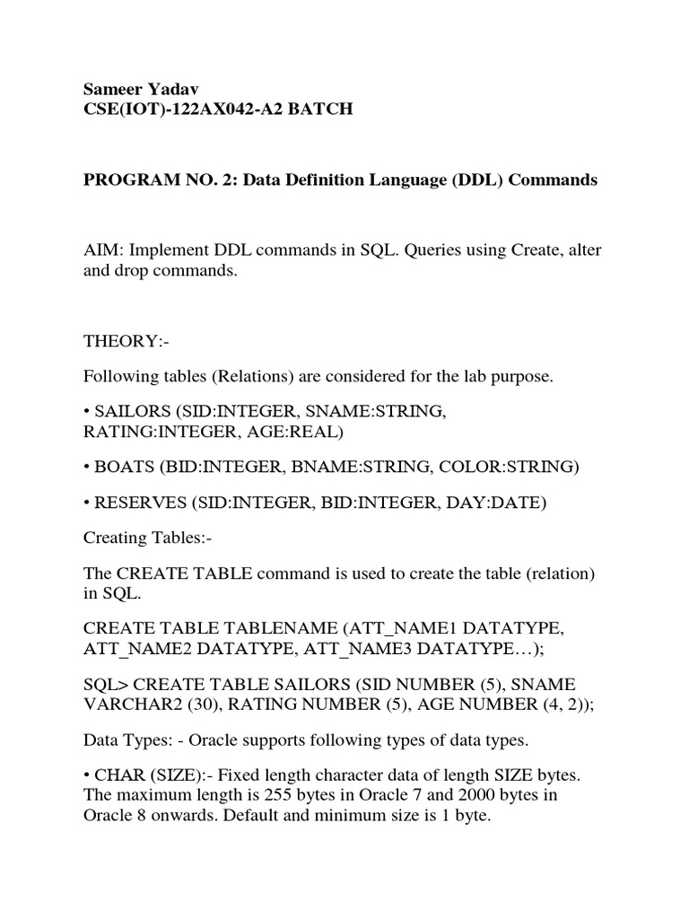 122ax042 Sameery Dbms Exp2 | PDF | Data Type | String (Computer Science)