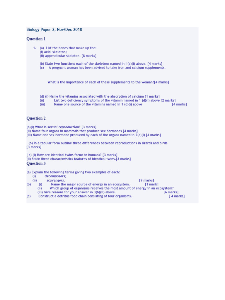 Biology Gce Past Questions 2010-2022 | PDF | Genetics | Cellular ...